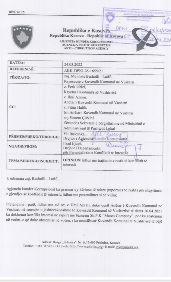 Agjencia Kundër Korrupsionit konstaton se asamblisti Ilmi Azemi i ...